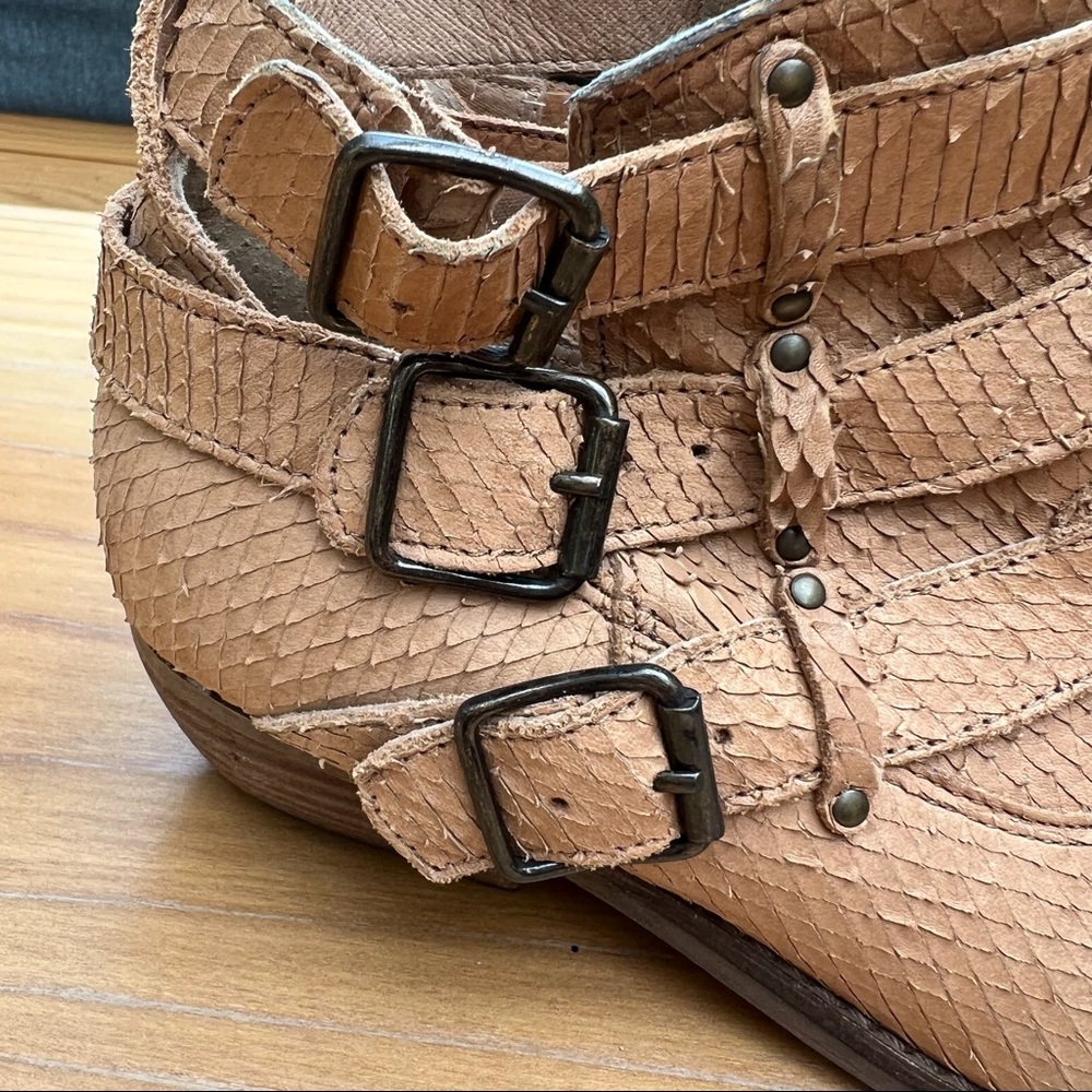 Matisse Bobbie Cognac Snake Leather Buckle Ankle Boots - Gem